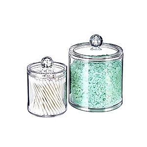 DS. DISTINCTIVE STYLE Bathroom Organizer Cotton Ball Holder Clear Canisters Acrylic Apothecary Jars with Lids (10oz&10oz)