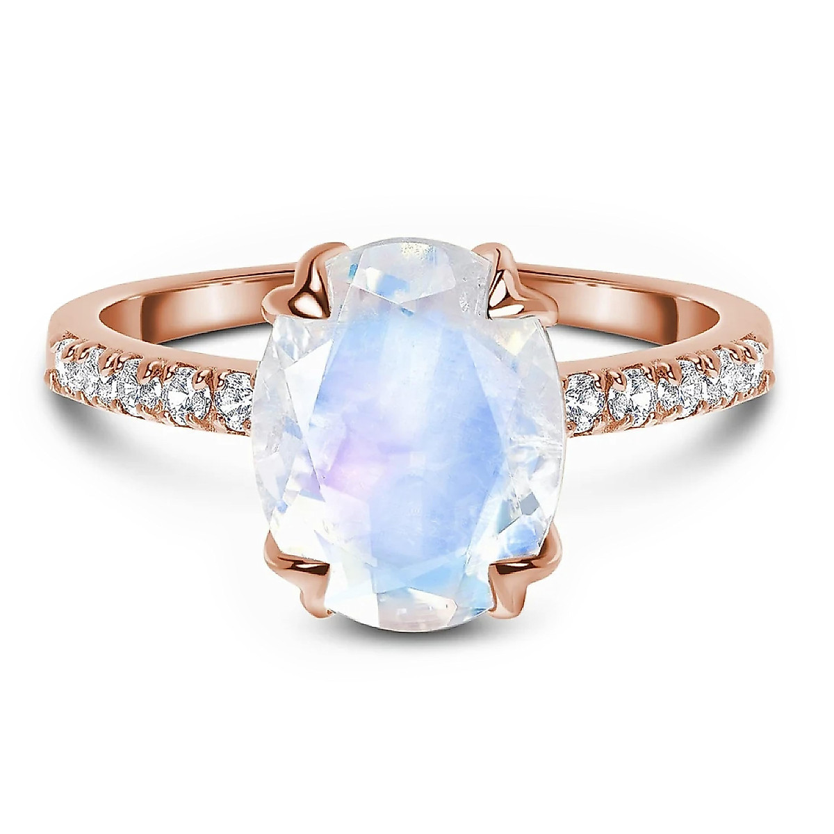 Moon Magic - Authentic Moonstone Ring - Harlow/June Birthstone Rings for Women / 18k Rose Gold Rainbow Moonstone Rings for Women/Genuine Moonstone Jewelry