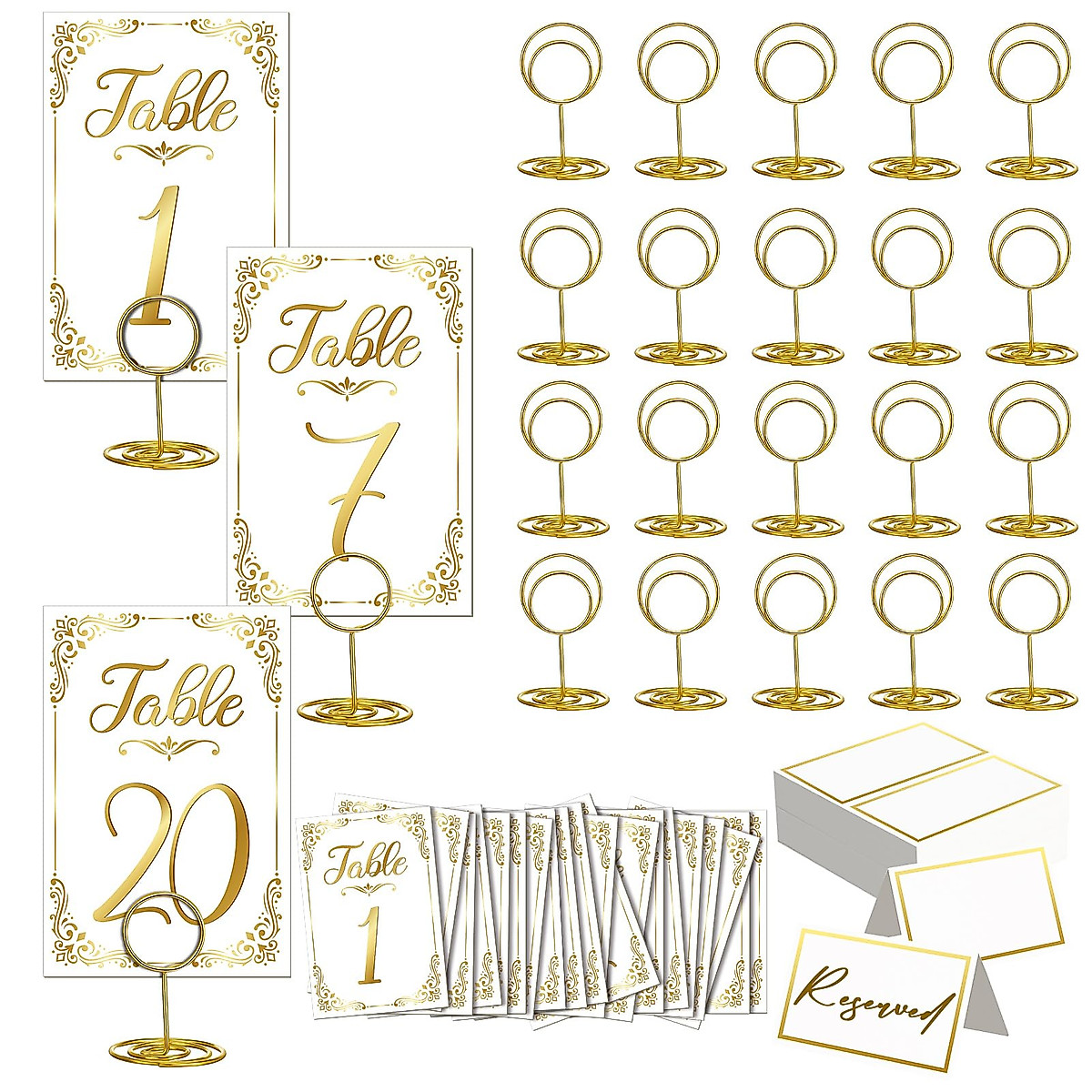 GGSTDDUP Wedding Table Numbers 1-20 with Place Cards and Table Number Holders, Elegant Gold Table Numbers for Wedding, Anniversary, Party
