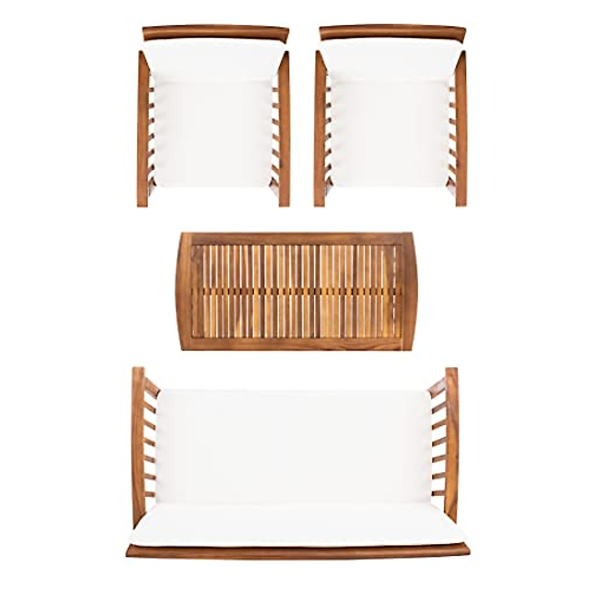 SAFAVIEH Outdoor Collection Rocklin Natural/ Beige 4-Piece Conversation Patio Set with Cushions