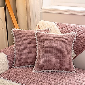 JAIJY Winter Thickened Corduroy Quilted Square Throw Pillows Cover with Lace Edge Soft Warm Boho Indoor Cushion Case for Chair Car Counch Sofa Bed, 2 Pieces, Purple, 20"