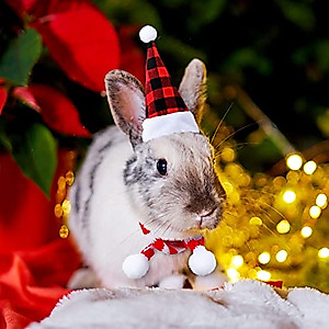 12 Pieces Christmas Guinea Pig Costume Chicken Hat Scarf Set Xmas Hat and Scarf Rabbit Christmas Clothes Festival Small Animal Outfits for Hen Duck Hamster Guinea Pig Kitten Puppy Parrot