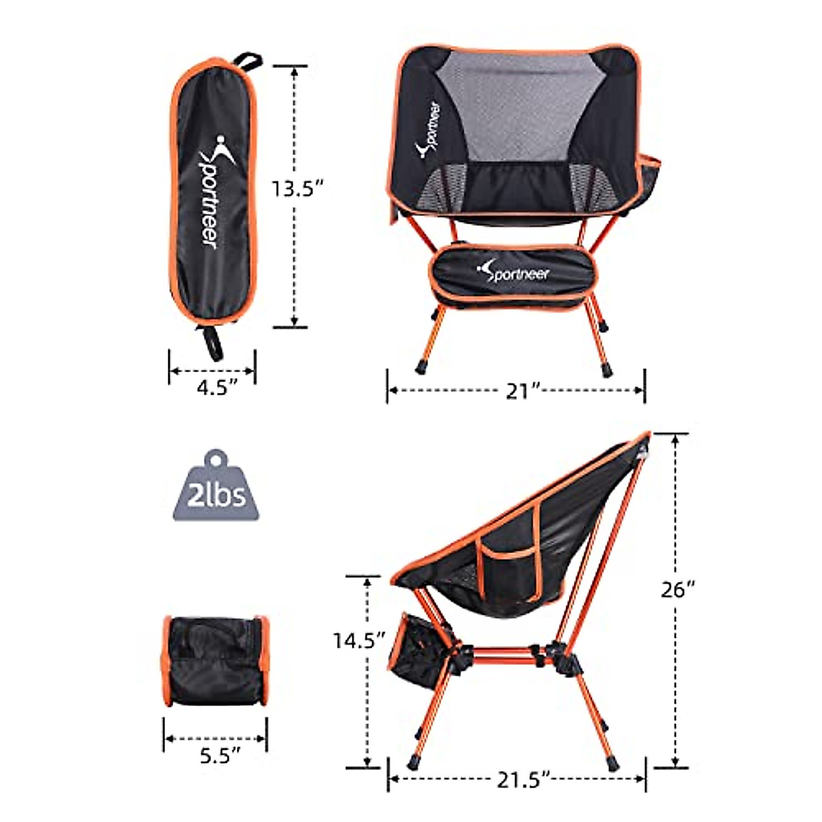 Sportneer Lightweight Portable Folding Camping Chair 2Pack Compact Beach Camp Chairs for Adults Foldable Backpacking Chair Outdoor Collapsible Chair for Camping Hiking Lawn Picnic Travel