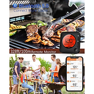 BFOUR Meat Thermometer Wireless Bluetooth, Digital Meat Thermometer with Dual Probe, Wireless Remote BBQ Thermometer for Smoker Kitchen Cooking Grill Thermometer Timer for Grilling BBQ Oven Candy