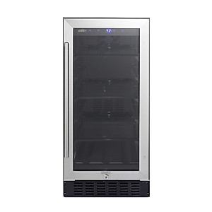 Summit Appliance ALBV15 ADA Compliant 15" Wide Built-in Undercounter Beverage Center for Home or Commercial Use with Glass Door, Automatic Defrost, Lock, Digital Thermostat and Black Cabinet