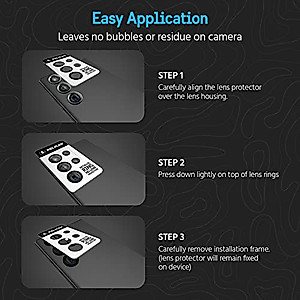Pelican Samsung Galaxy S23 Ultra Camera Lens Protector w/ Metal Rings - 9H Tempered Glass - Durable Anti-Scratch Tech & Anti-Shatter - Ultra HD View with Night Shooting & Case Friendly, Easy Install