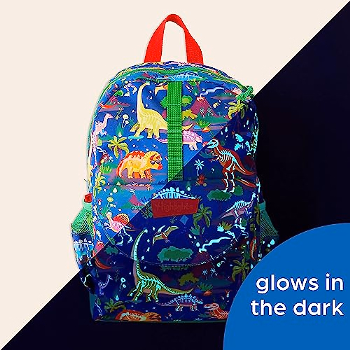 Highlights Dinosaur Glow-in-The-Dark 17" Backpack Set for Kids with 17" Dinosaur Backpack, Insulated Lunch Box, and Leakproof Water Bottle, for Boys and Girls Ages 3+