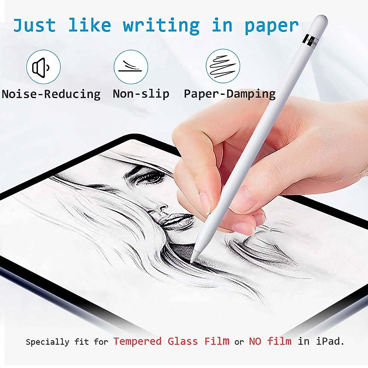 MJKOR Soft Paperfeel Damping Tips Replacement Compatible with Apple Pencil 1st Gen & 2nd Gen, Noise Reducing Pen Nibs for iPad Pro(2 PCS)