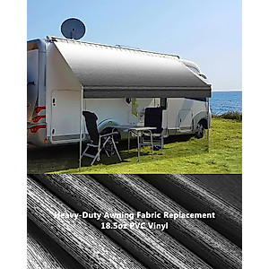Xenjum RV Awning Fabric Replacement, 18.5oz Heavy-Duty Weatherproof Vinyl Camper Awning Replacement Universal Outdoor Canopy for RV, Trailer, and Motorhome Awnings-Black Fade- 15'(Fabric 14'2")
