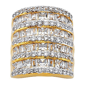 PalmBeach Jewelry Silvertone or Yellow Gold-Plated Princess Cut and Round Cubic Zirconia Channel Set Cocktail Ring Size 9