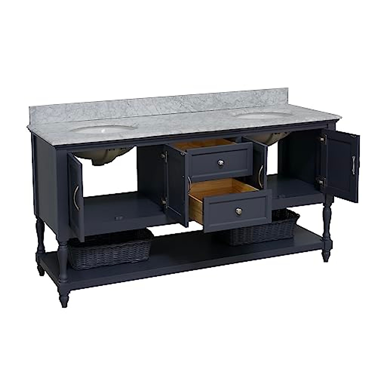 Kitchen Bath Collection Beverly 72-inch Double Bathroom Vanity (Marine Gray/Carrara): Includes Marine Gray Cabinet with Authentic Italian Carrara Marble Countertop and White Ceramic Sinks
