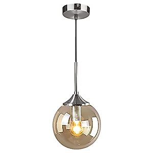 KCO Lighting Modern Glass Globe Pendant Light Nordic Brushed Nickel Pendant Lights Single Glass Ball Chandelier Adjustable Hanging Light Fixtures Kitchen Pendant Lighting Over Island (Amber)