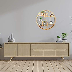 GLCS GLAUCUS Floating Shelves Wall Mounted,Rustic Decor Wood Wall Shelf Round Metal Wall Mount Display Organizer Holder for Home Decor,Gold