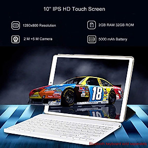 YOTOPT 10 Inch Android Phone Tablets, Dual Sim Card Slot, 32GB ROM, 256GB Expand, Quad Core, WiFi, Bluetooth, GPS, FM, Dual Camera, IPS HD Touch Screen, Support 3G Phone Call Tableta (Gold)