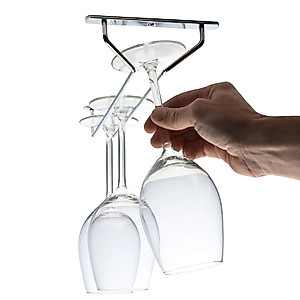 RedDreamer 14-Inch Wine Glass Rack, Under Cabinet Wine Glass Holder Stainless Steel Chrome Finish Stemware Rack - Hanging Stemware Holder for Cabinet Kitchen Bar, Set of 2