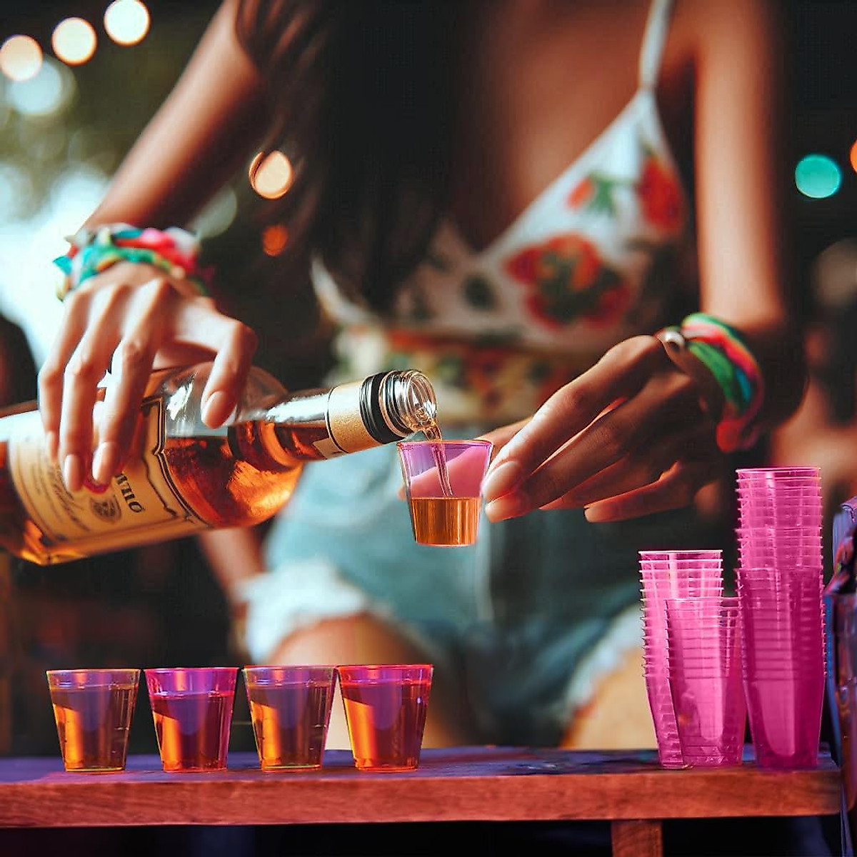 Party Essentials Hard Plastic 2-Ounce Shot Glasses, Neon Pink, 60 Count