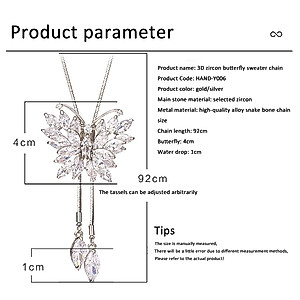 Kodewiet Women Cubic Zirconia flower Butterfly Long Adjustable Chain Pendant Sweater Necklace