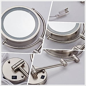 Cavoli Bathroom Extension Mirror 9 Inches with LED Lighted 7X Magnification Beauty, 3 Colors Lights Modes,13" Extension Arm Magnifying Vanity Mirror Electric Plug Powered, Brushed Nickel