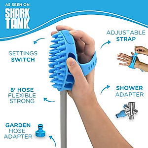 Aquapaw 4 in 1 Dog Bath Brush Pro for Dog Washing, Scrubbing, Massaging & Grooming | As Seen on Shark Tank - Fast & Easy Indoor & Outdoor Pet Shower & Sprayer Attachment | Includes 8-Foot Hose | Blue