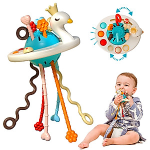 Inbeby Montessori Toys for Baby Toddler 6 12 18 Months, Sensory Pulling String Toy, Travel Toys for Toddler 6 12 Months 1 2 3 Fine Motor Skill, Sensory Development (Food-Grade Silicone)