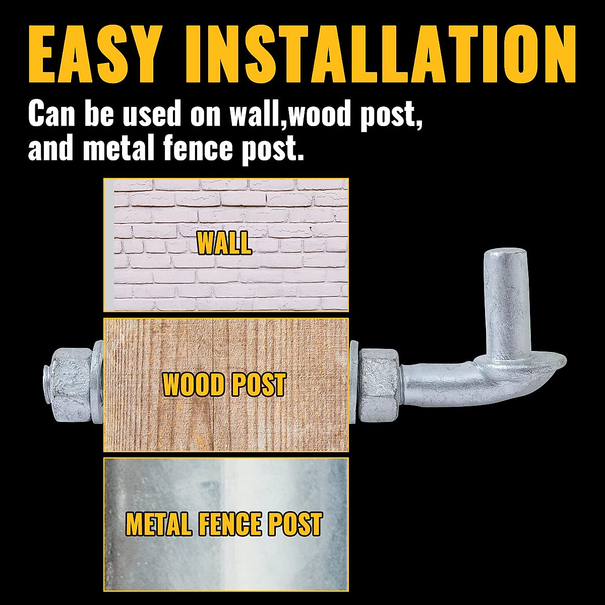 VIVIDA 8" J Bolt Gate Hinge 2 Pack, Gate Bolt Hinge with 5/8" Male Pin, Heavy Duty Chain Link Fence Hardware, Galvanized Steel