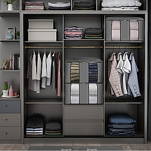 Awekris 4-Pack Clothes Organizer Bag, Large Capacity Foldable Storage Bag Comforter Storage Bags With Divide Interior, Reinforced Handle, Stainless Steel Zippers, Clear Window for Blankets, 90L Grey