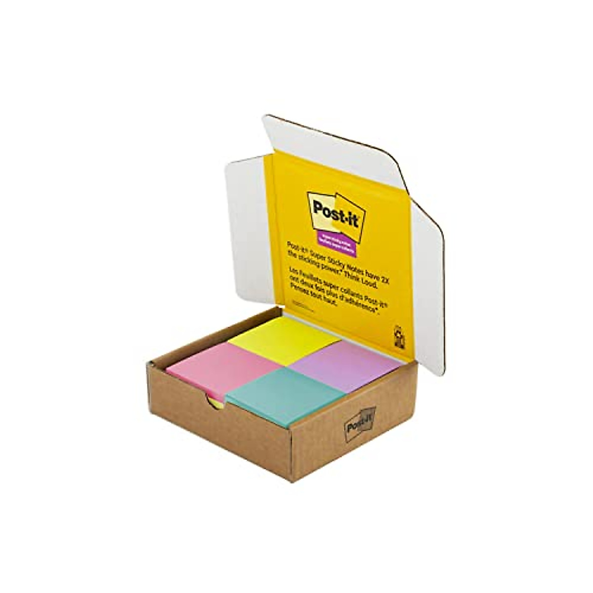 Post-it Super Sticky Notes, 3x3 in, 24 Pads/Pack, 70 Sheets/Pad, Amazon Exclusive Bright Color Collection, Aqua Splash, Acid Lime, Tropical Pink and Iris Infusion