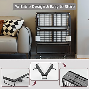Folding Bed with Mattress, Portable Foldable Bed with Premium 5 Inch Memory Foam Mattress, Rollaway Bed Day Bed for Adults with Storage Cover and Metal Frame, Cot Size Extra Guest Bed (75" x 31")