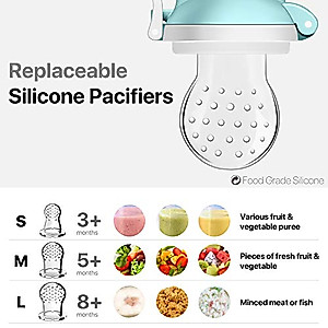 Baby Food Feeder Fruit Feeder Pacifier (2 Pack) with 3 Different Sized Silicone Pacifiers, Mash and Serve Bowl with 4 Baby Spoons Silicone Soft-Tip Infant Spoon, Baby First Stage Feeding Set by MICHEF