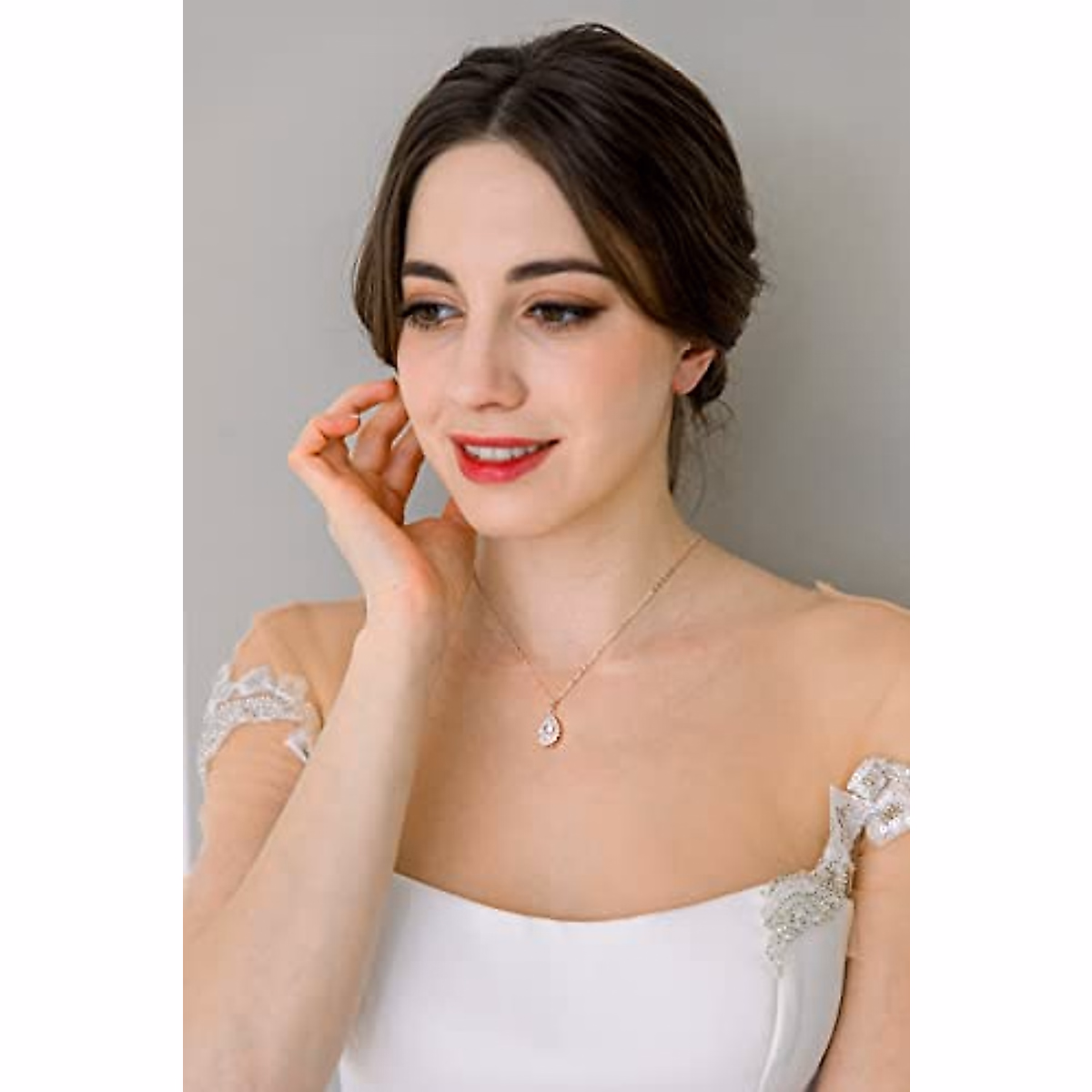 SWEETV Teardrop Wedding Bridal Backdrop Necklace, Rose Gold Cubic Zirconia Back Pendant Necklace for Bride Bridesmaids Women, Body Chain Jewelry for Prom Wedding