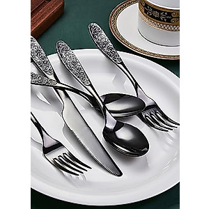 Taiyoko Silverware Set Flatware 32-Piece Retro Cutlery，Mirror Polished，Stainless Steel，Kitchen Utensils Tableware Service with Steak Knives Dinner Fork Knife Spoon