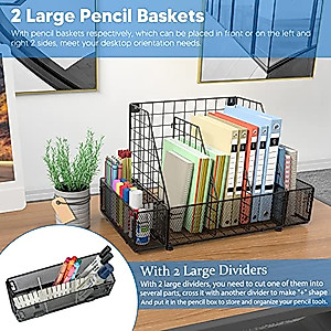 Magazine Holder Rack, Vertical Desk File Organizer,Metal Mesh Folder Binder Holder with 3 Adjustable File Compartments 2 Pen Organizers, Paper File Rack Home Office Desk Organizers and Accessorie