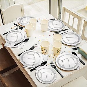 Wiooffen 96pcs Volleyball Birthday Party Supplies Sports Paper Plates Napkins Set Disposable Tableware Kit Sports Theme Party Baby Shower Decorations Favors for Boy, Serve 24