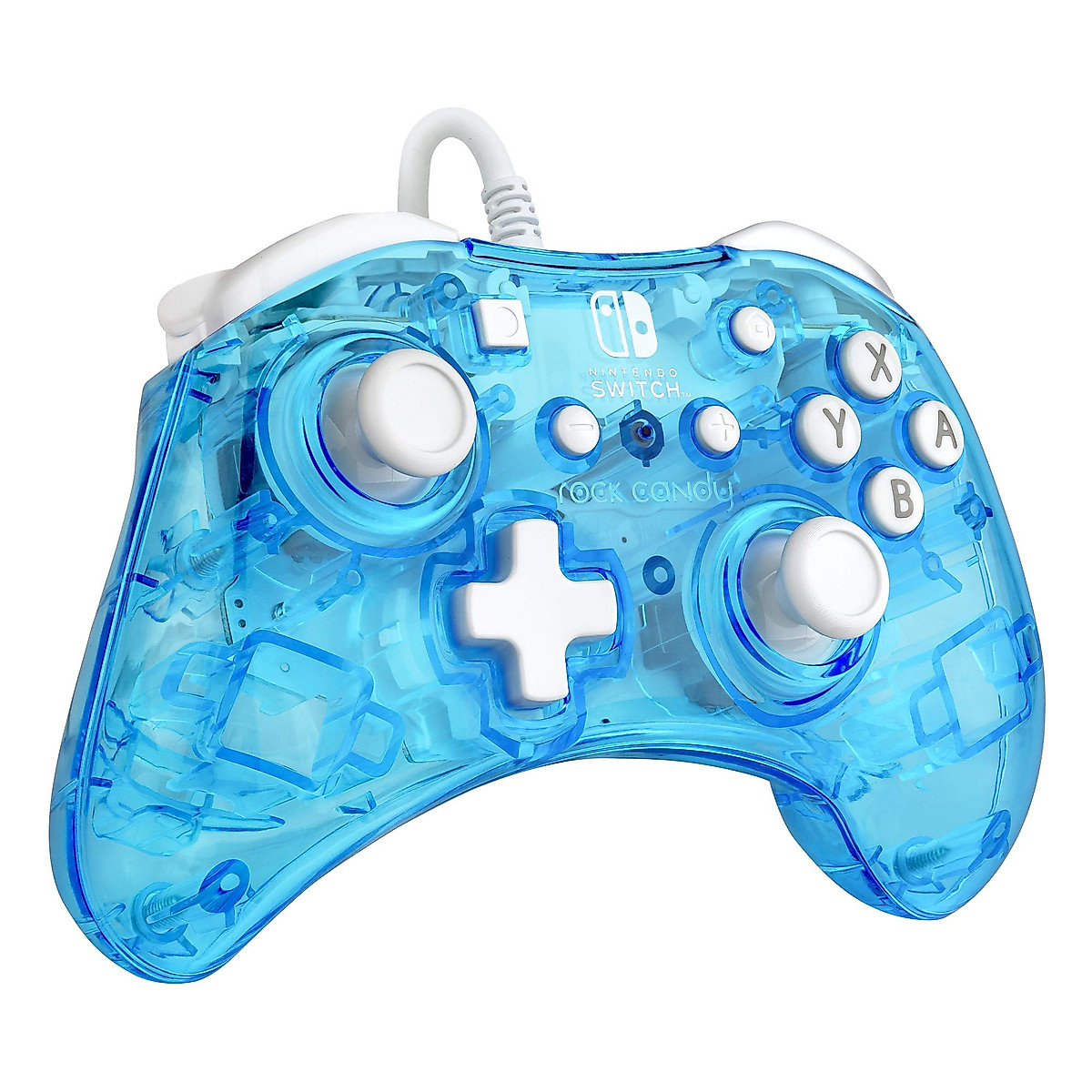 PDP Rock Candy Wired Gaming Switch Pro Controller - Blu-merang Blue / Clear - Licensed by Nintendo - OLED Compatible - Compact, Hard Transparent Plastic Travel Controller - Holiday & Birthday Gifts
