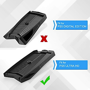 Younik Vertical Stand for PS-5 Ultra HD Console with Built-in Cooling Vents and Non-Slip Feet - CD-ROM Version(Black)