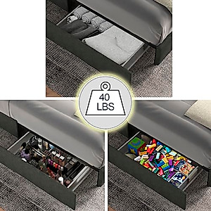 PIETFIU Modern Queen Bed Frame with Adjustable Headboard and 4 Storage Drawers,Linen Upholstered Platform Bed Frame with Solid Wood Slat and Button Tufted Design,No Box Spring Needed (Queen)