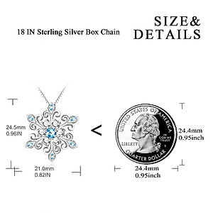 925 Sterling Silver Snowflake Pendant Necklace Blue and White Fleur De Lis, Romantic Jewelry Gift for Her Birthday
