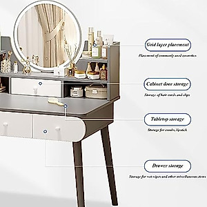Vanity Set with Lighted Mirror | Makeup Table with Storage Shelf and Drawers | Vanity Desk with Comfortable Chair | 3 Color Lighting Modes Adjustable Brightness