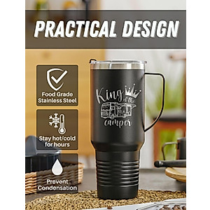 Onebttl RV Camper Gifts Tumbler Coffee Mug, Gifts for Campers, RV Enthusiasts, RV Owners, Outdoors, Picnic, Camping, Stainless Steel Insulated 1180ml/40oz - King of the Camper