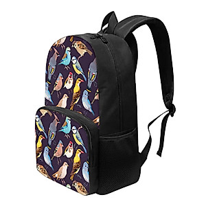 Howilath 17" Large Capacity Backpack with Adjustable Straps, Cute Colorful Birds Print Canvas Backpack Teens Bag Bookbags