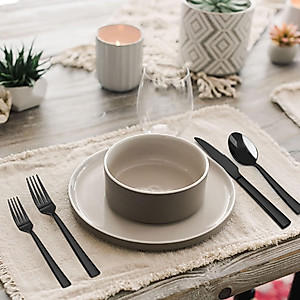 HaWare Black Silverware Set with Steak Knives, 48-Piece Stainless Steel Square Flatware Set for 8, Tableware Cutlery Set Includes Knives/Forks/Spoons, Modern & Elegant Design, Mirror Polished