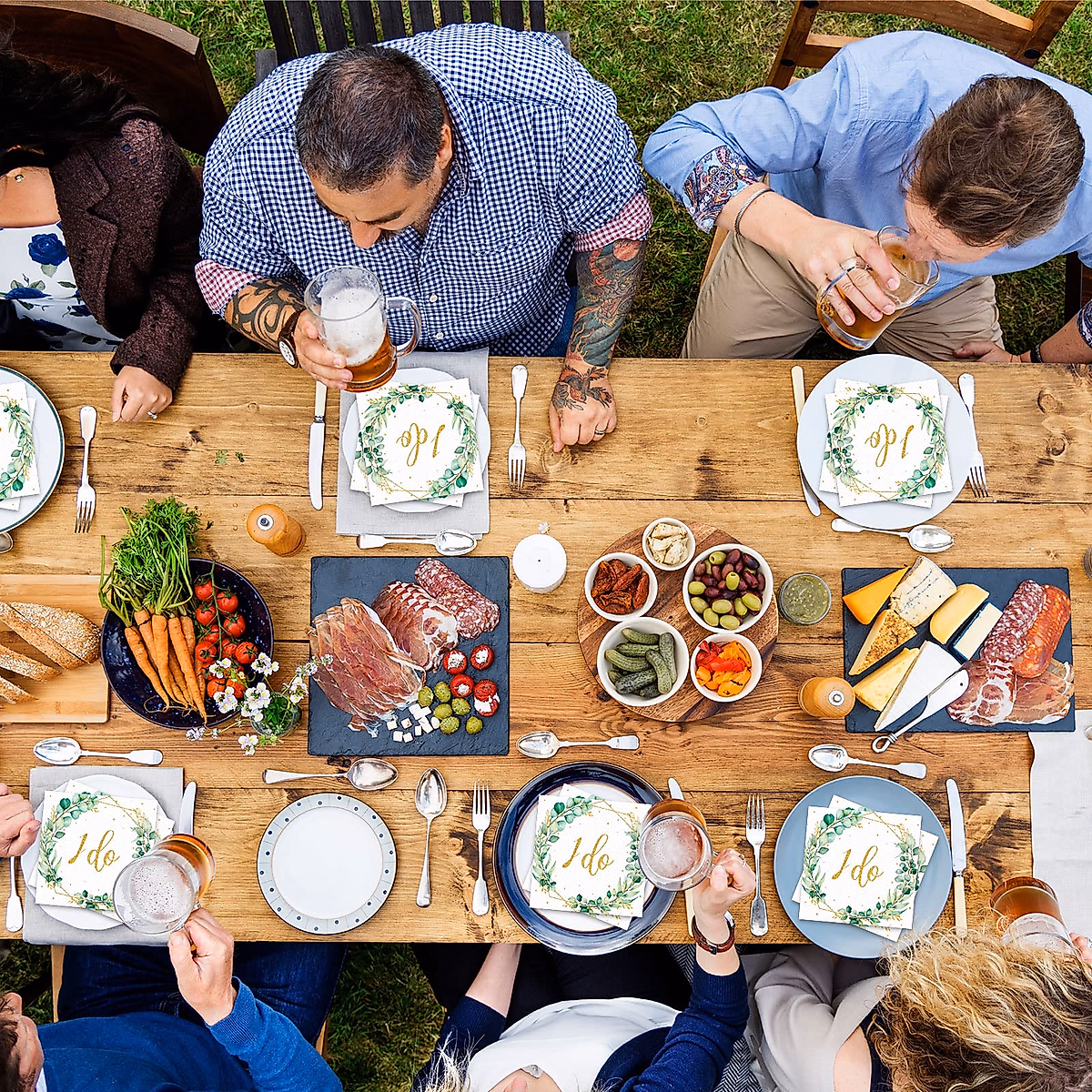 100PCS Sage Green Napkins for Bridal Shower Eucalyptus I Do Wedding Napkins Green Gold Foil Decorative Papers for Bridal Shower Engagement Party Dessert Beverage Table Party Supplies