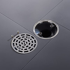 DEOKXZ 4 1/4" Shower Drain Round Brushed Nickel, Removable Grille Strainer Screws in Drain Cover, Base with Adjustable Drain Flange Kit PVC, SUS304 Stainless Steel