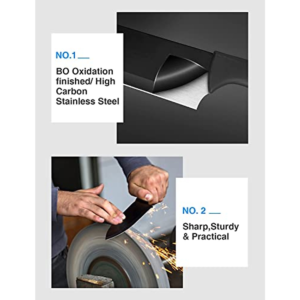 KDIK 16 PCS High Carbon Stainless Steel Kitchen Knife Set, BO Oxidation, No Rust, Sharp Cutlery Black Knife Set with Acrylic Stand and Serrated Steak Knives,AB112