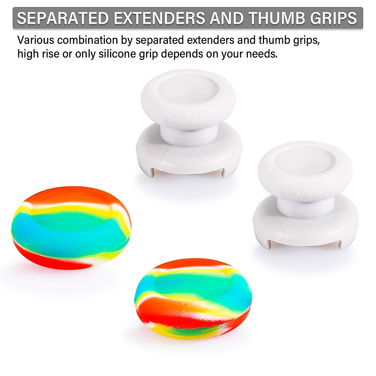 Playrealm FPS Thumbstick Extender Rubber Silicone Grip Cover 2 Sets for Xbox Series X/S & Xbox One Controller(Rainbow)