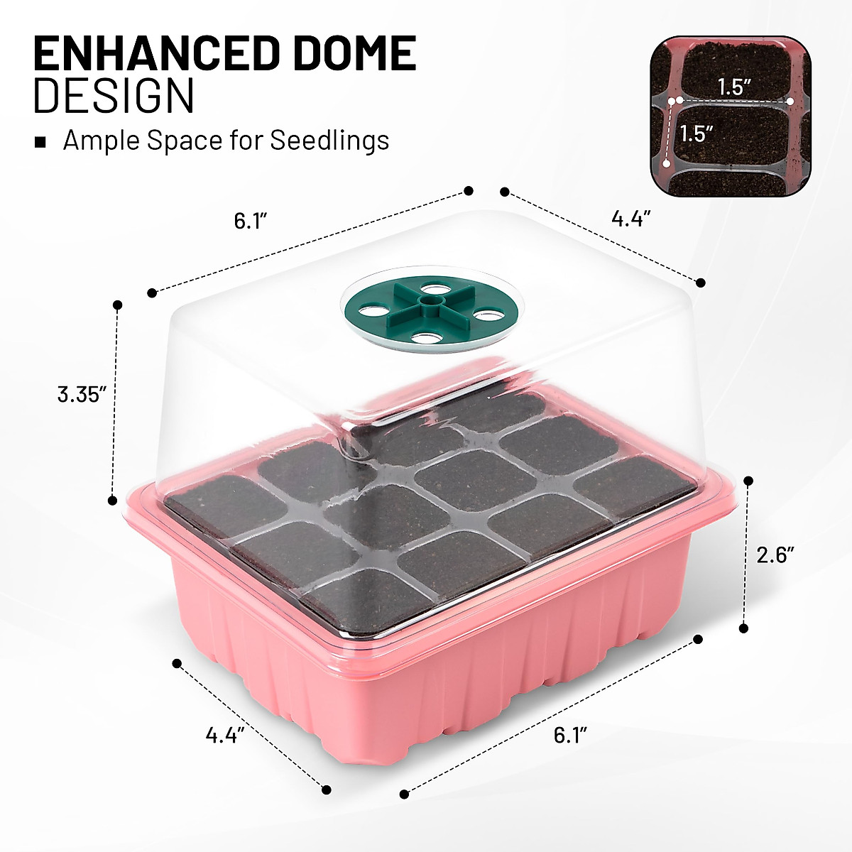 Trendily Inspired 10 Pack Seed Starter Kit with Humidity Dome, 120 Cell Germination Kit, Reusable Plant Sprouting Trays, 10 Colorful Growing Kits Greenhouse (5 Colors)