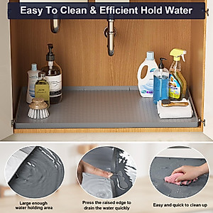 Under Sink Mat - 31" x 22" Waterproof Kitchen Cabinet Mat - Flexible Silicone Under Sink Liner - Kitchen Bathroom Cabinet Mat and Protector for Drips Leaks Spills (Gray)