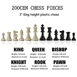ZOOCEN Chess Set - Plastic Chess Pieces and Green Roll-Up Vinyl Chess Board Foldable Chess Game (with Extra Queen)
