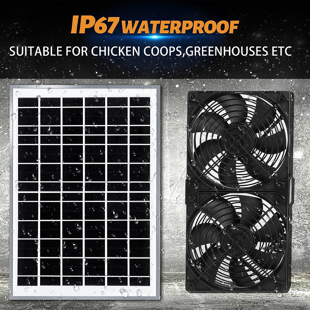 Solar Fan, 15W Solar Powered Fan with 14ft Wire and Dual Brushless Fans, Waterproof Panel with Solar Exhaust Fan for Greenhouse, Pet Houses, Outside.……