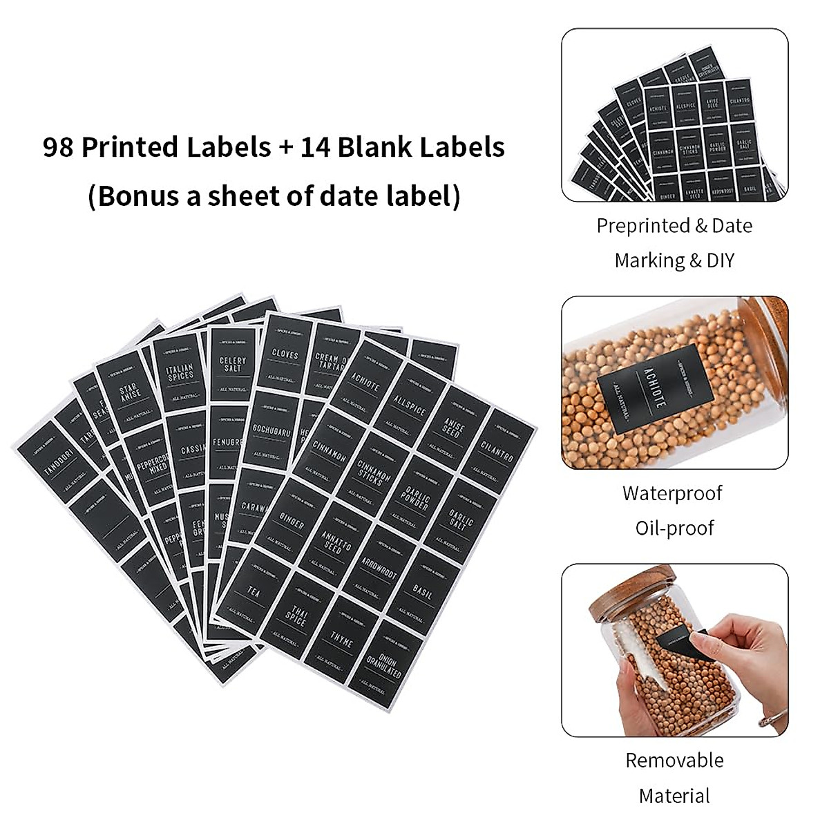 Homtop 25 OZ Glass Jars 6 Pack with 112 Labels, Clear Glass Storage Containers Food Canisters with Wood Lids